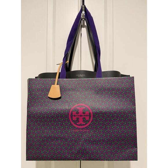 Tory Burch | Bags | Tory Burch Black Gold Leather Tote Bag Laptop ...